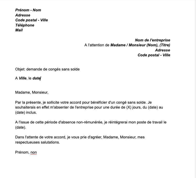 Mod le De Demande De Cong Sans Solde Document T l charger